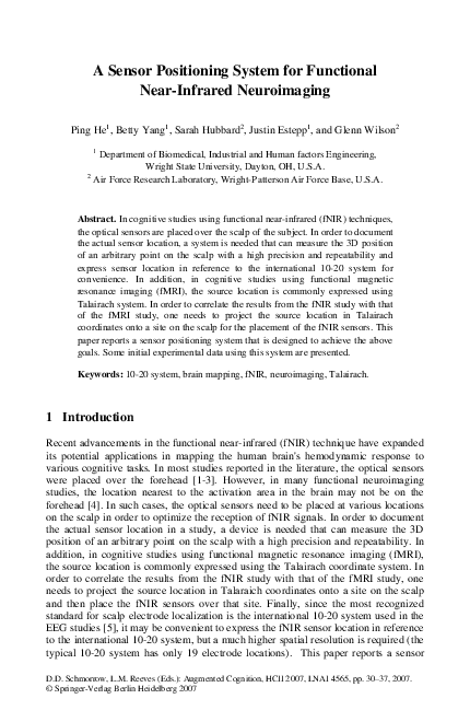 (PDF) A Sensor Positioning System for Functional Near-Infrared Neuroimaging