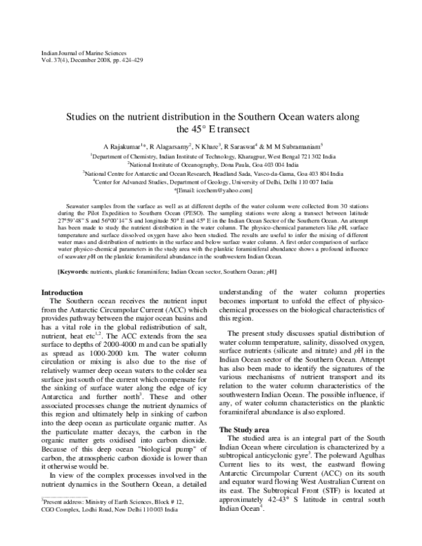(PDF) Studies on the nutrient distribution in the Southern Ocean waters ...