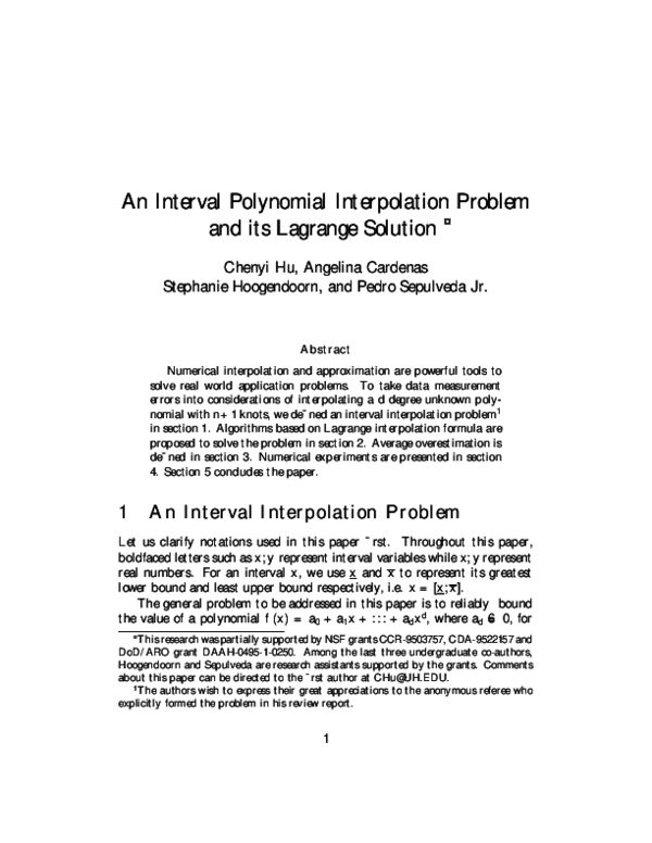 (PDF) An Interval Polynomial Interpolation Problem and Its Lagrange Solution