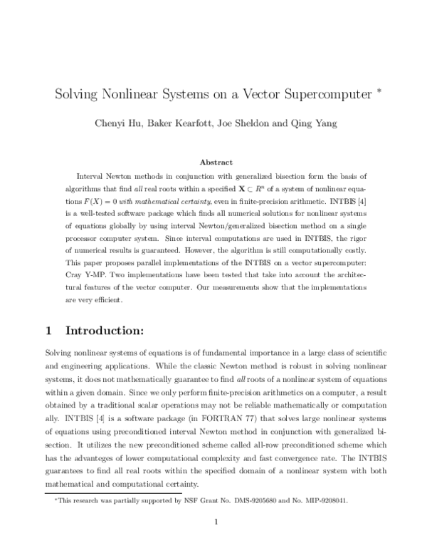 (PDF) Solving Nonlinear Systems on a Vector Supercomputer