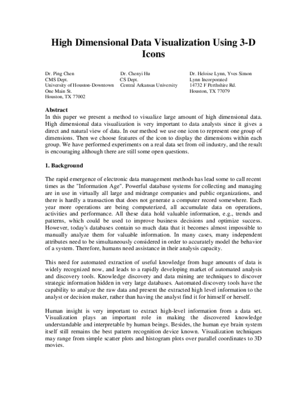 (PDF) High Dimensional Data Visualization Using 3-D Icons