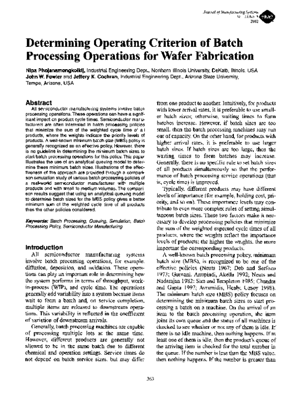 (PDF) Determining operating criterion of batch processing operations ...