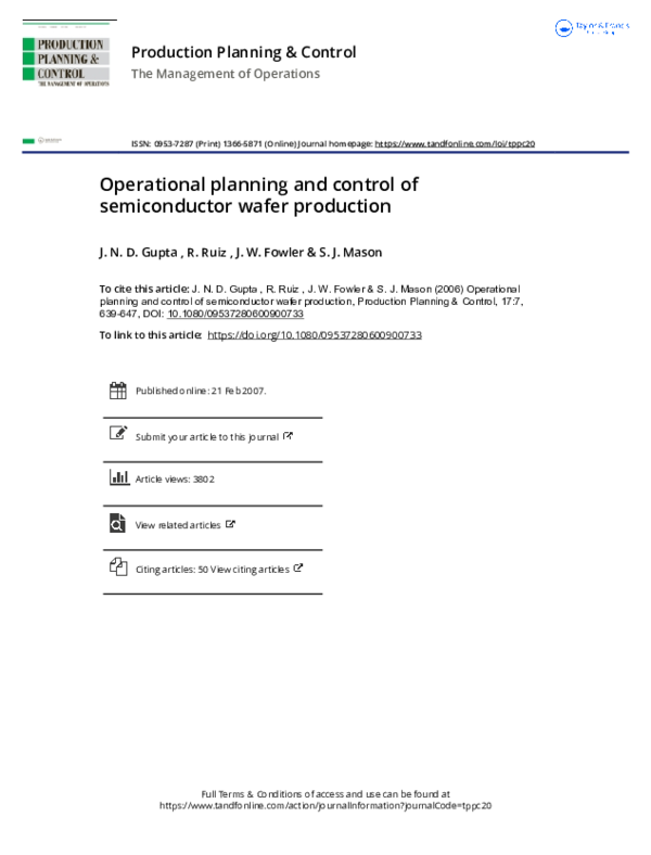 (PDF) Operational planning and control of semiconductor wafer production