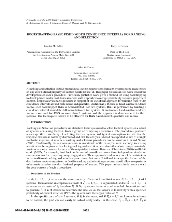 (PDF) Bootstrapping-based fixed-width confidence intervals for ranking and selection