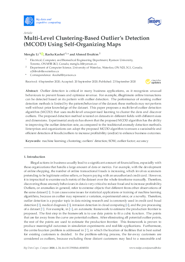 Pdf Multi Level Clustering Based Outlier S Detection Mcod Using Self Organizing Maps