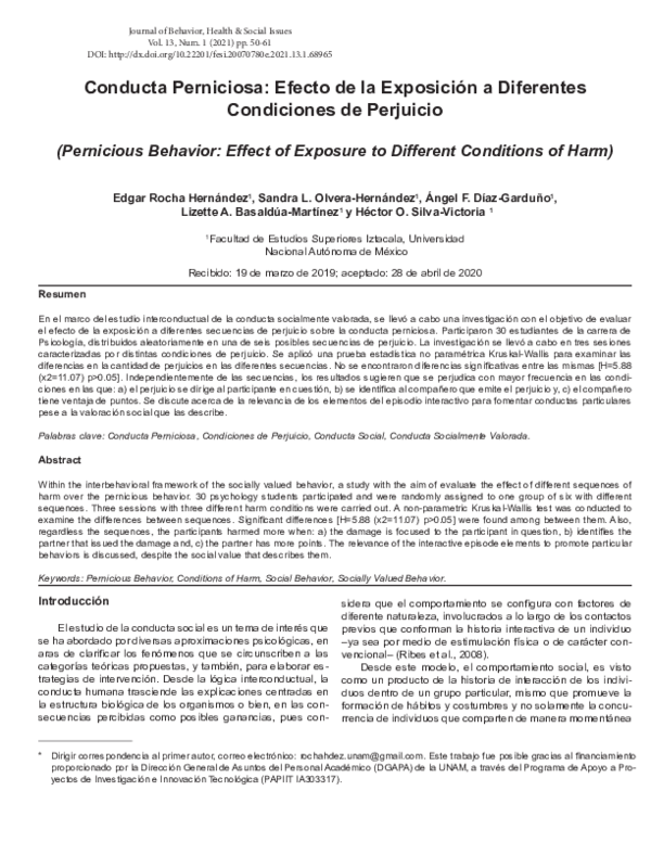 (PDF) Conducta Perniciosa: Efecto de la Exposición a Diferentes ...