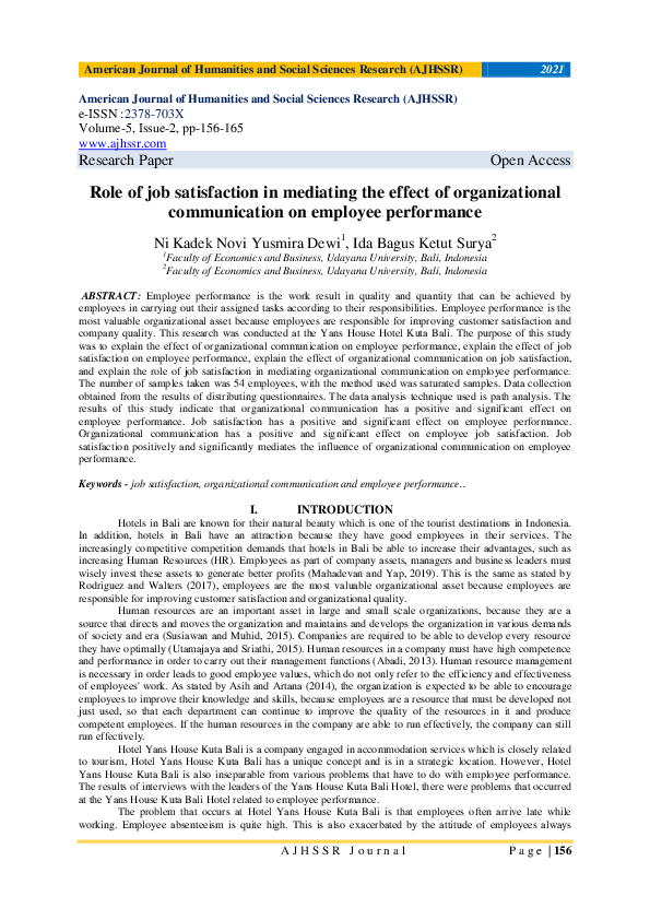 (PDF) Role of job satisfaction in mediating the effect of ...