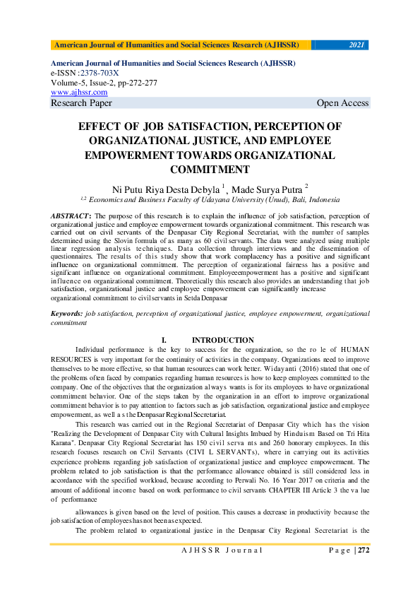 (PDF) EFFECT OF JOB SATISFACTION, PERCEPTION OF ORGANIZATIONAL JUSTICE ...