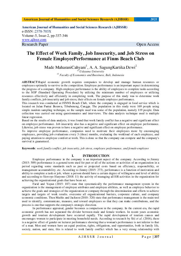 (PDF) The Effect of Work Family, Job Insecurity, and Job Stress on ...
