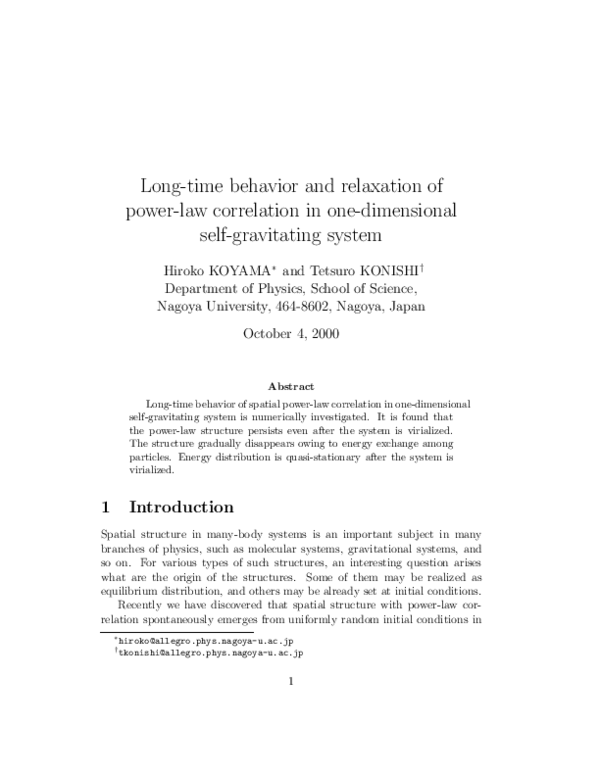 (PDF) Long-time behavior and relaxation of power-law correlation in one-dimensional self ...