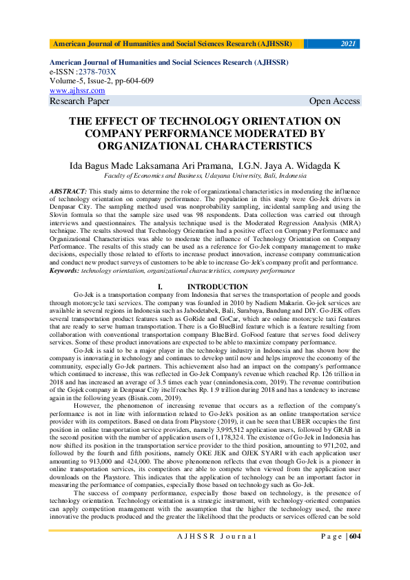 (PDF) THE EFFECT OF TECHNOLOGY ORIENTATION ON COMPANY PERFORMANCE ...