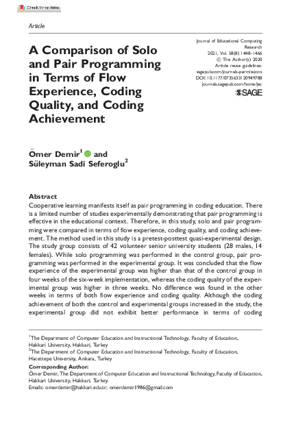 (PDF) A Comparison of Solo and Pair Programming in Terms of Flow ...