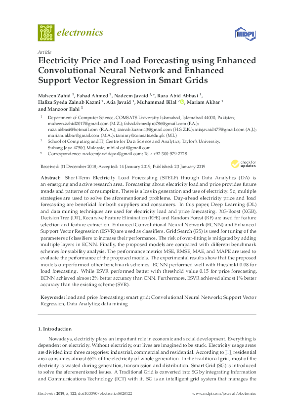 Pdf Electricity Price And Load Forecasting Using Enhanced Convolutional Neural Network And