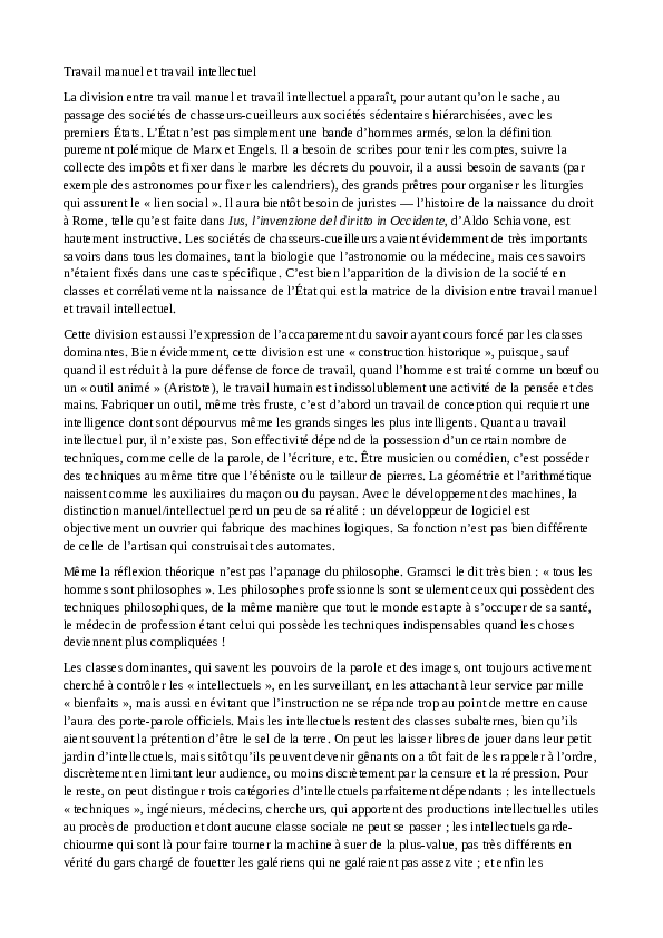 (PDF) Travail manuel et travail intellectuel