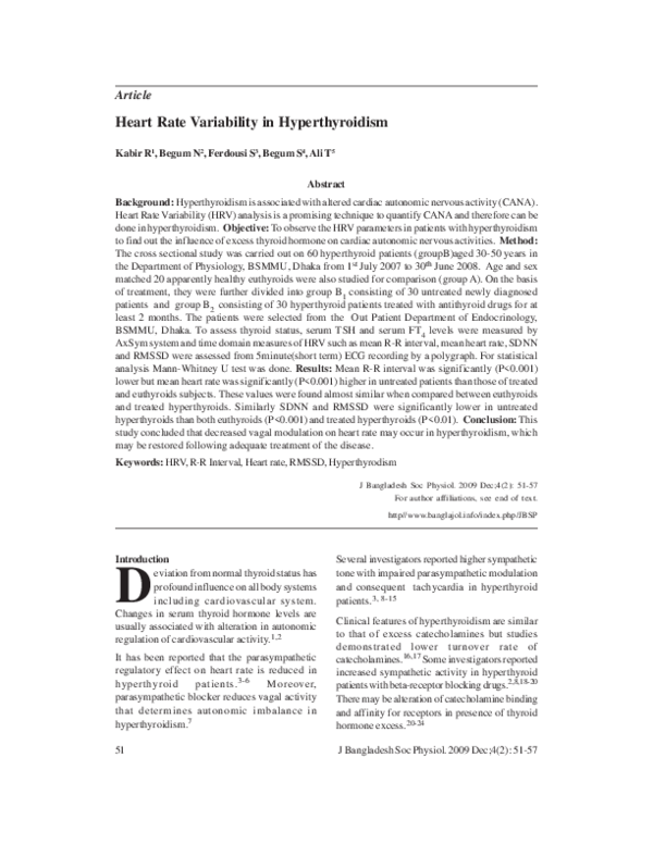 (PDF) Heart Rate Variability in Hyperthyroidism