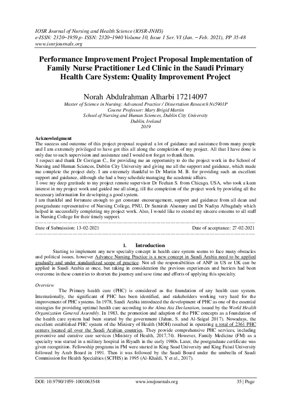 (PDF) Performance Improvement Project Proposal Implementation of Family ...