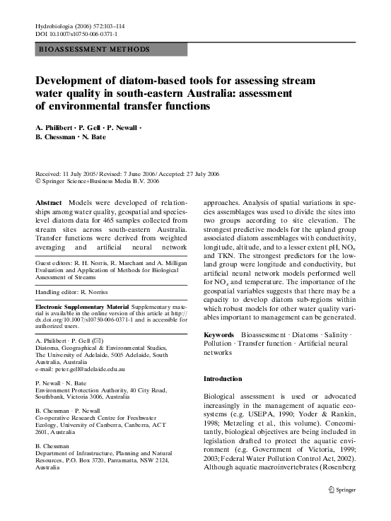 (PDF) Development of diatom-based tools for assessing stream water ...