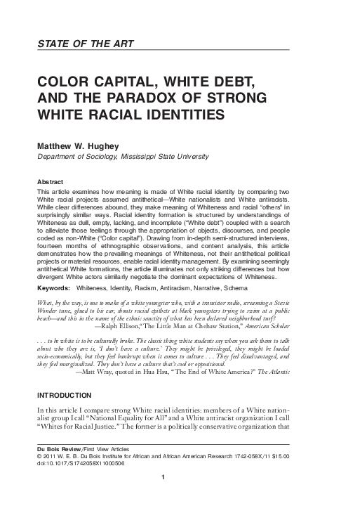 (PDF) Color Capital, White Debt, and the Paradox of Strong White Racial ...