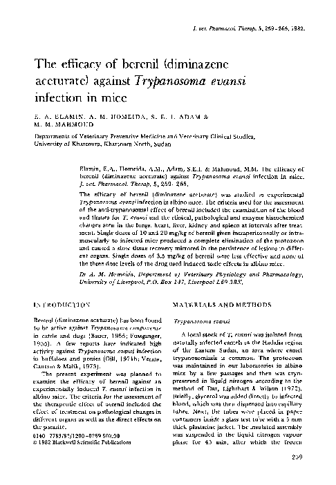(PDF) The efficacy of berenil (diminazene aceturate) against ...