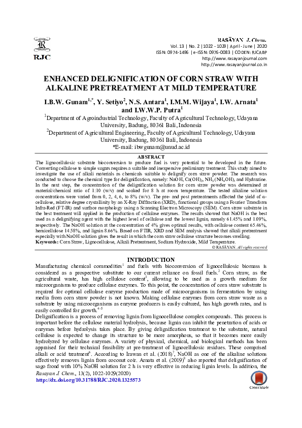(PDF) Enhanced Delignification of Corn Straw with Alkaline Pretreatment at Mild Temperature