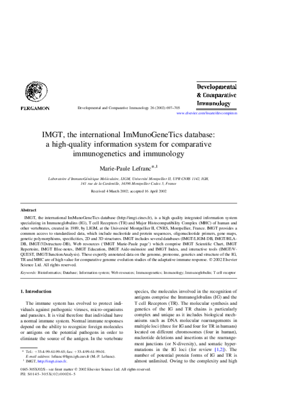 (PDF) IMGT, the international ImMunoGeneTics database: a high-quality ...