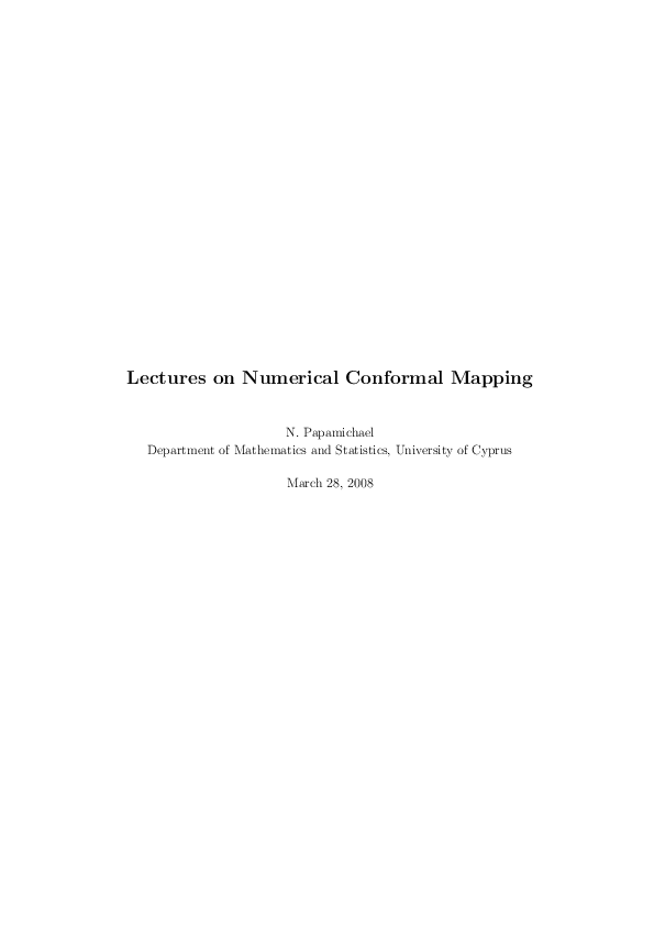 (PDF) Lectures on Numerical Conformal Mapping