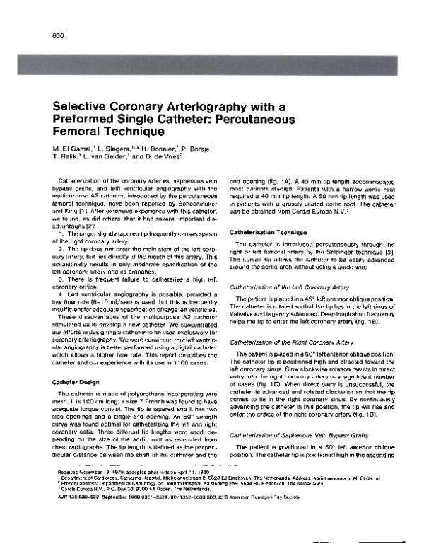 (PDF) Selective coronary arteriography with a preformed single catheter ...