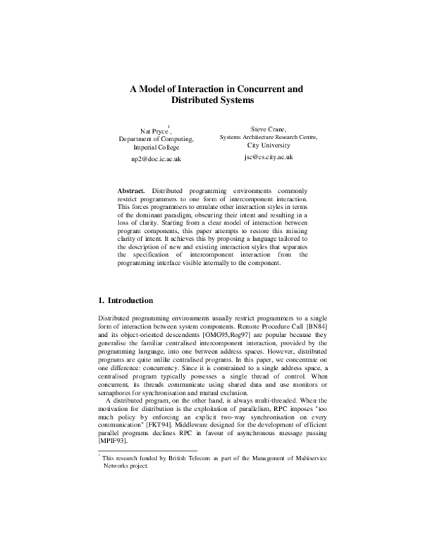 Pdf A Model Of Interaction In Concurrent And Distributed Systems