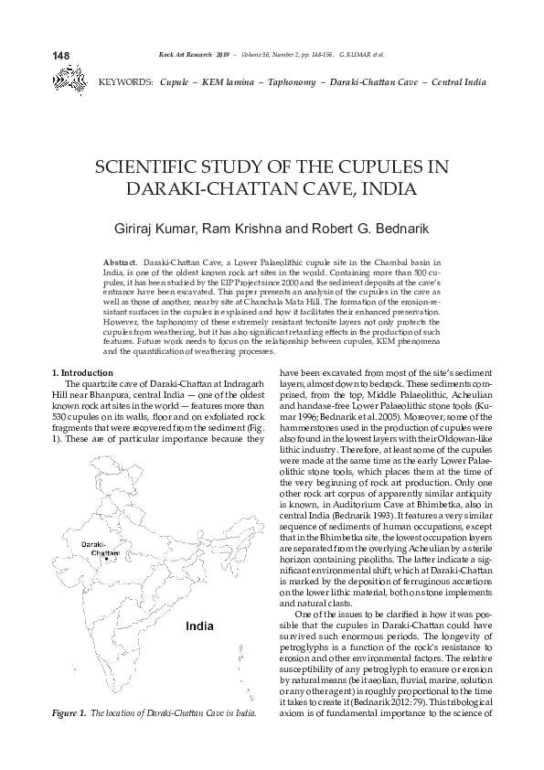 (PDF) SCIENTIFIC STUDY OF THE CUPULES IN DARAKI-CHATTAN CAVE, INDIA