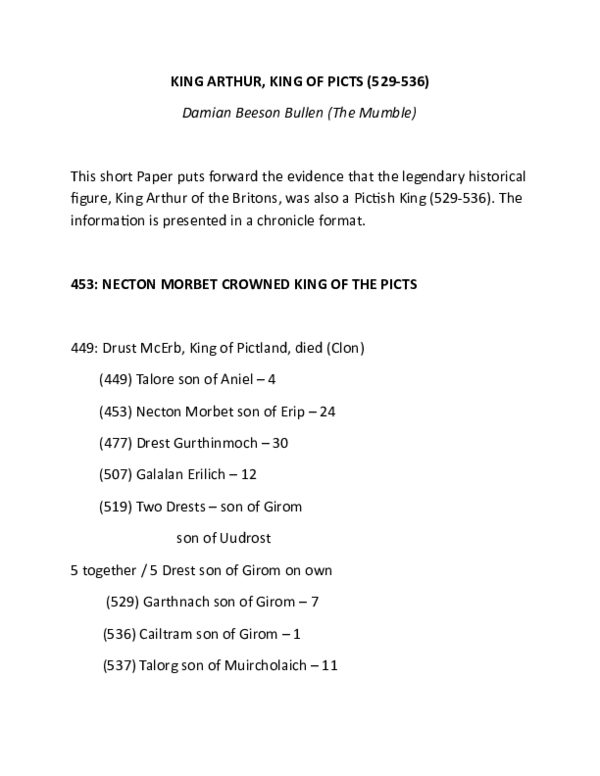 KING ARTHUR, KING OF PICTS (529-536)