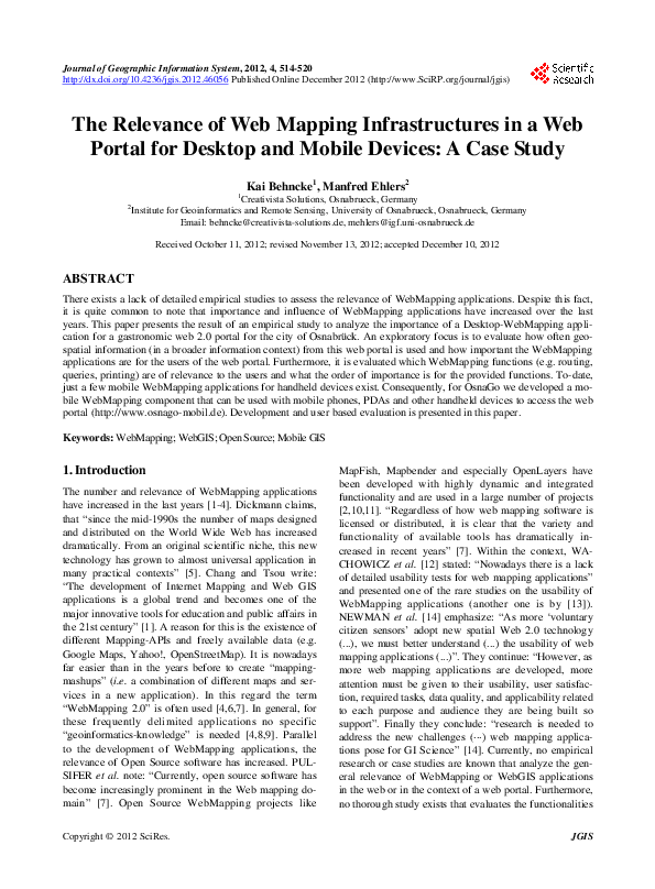 (PDF) The Relevance of Web Mapping Infrastructures in a Web Portal for ...