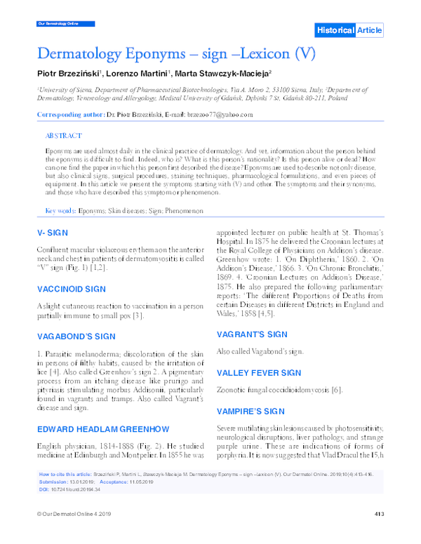 (PDF) Dermatology Eponyms – sign –Lexicon (U)
