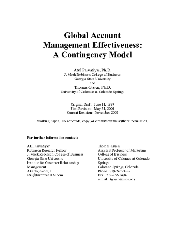 (PDF) Global account management effectiveness: A contingency model