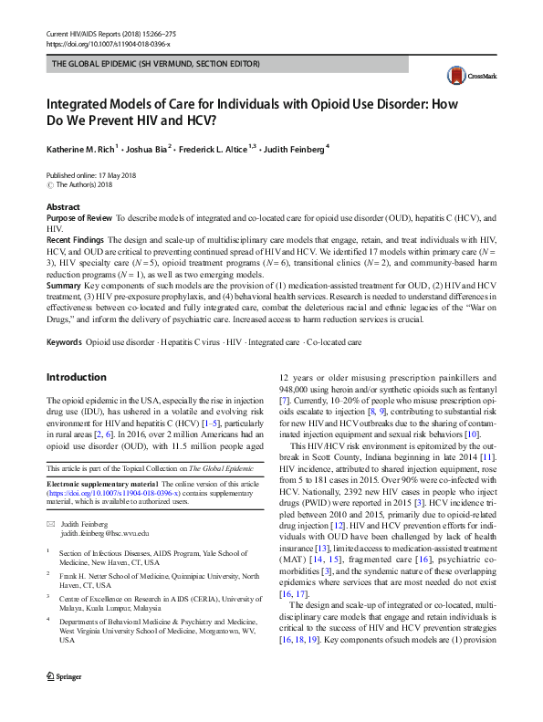 (PDF) Integrated Models of Care for Individuals with Opioid Use ...