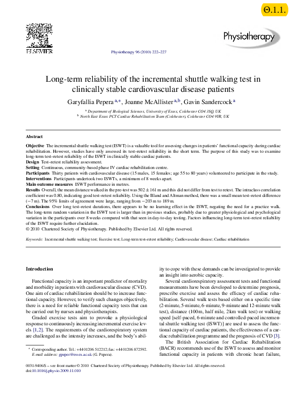(PDF) Long-term reliability of the incremental shuttle walking test in ...