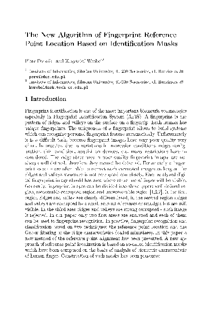 Pdf The New Algorithm Of Fingerprint Reference Point Location Based