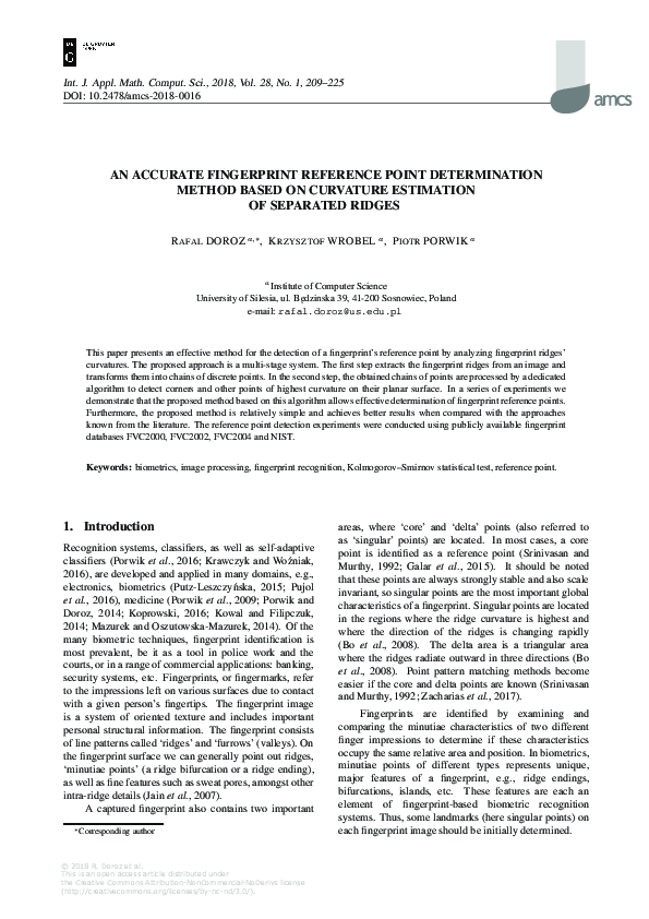 (PDF) An accurate fingerprint reference point determination method based on curvature estimation ...
