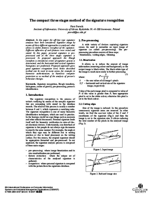 Pdf The Compact Three Stages Method Of The Signature Recognition