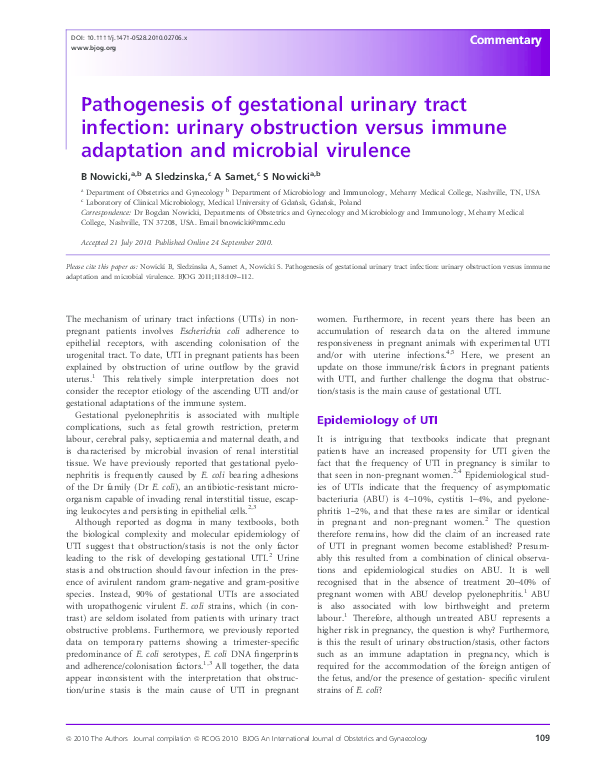(PDF) Pathogenesis of gestational urinary tract infection: urinary ...