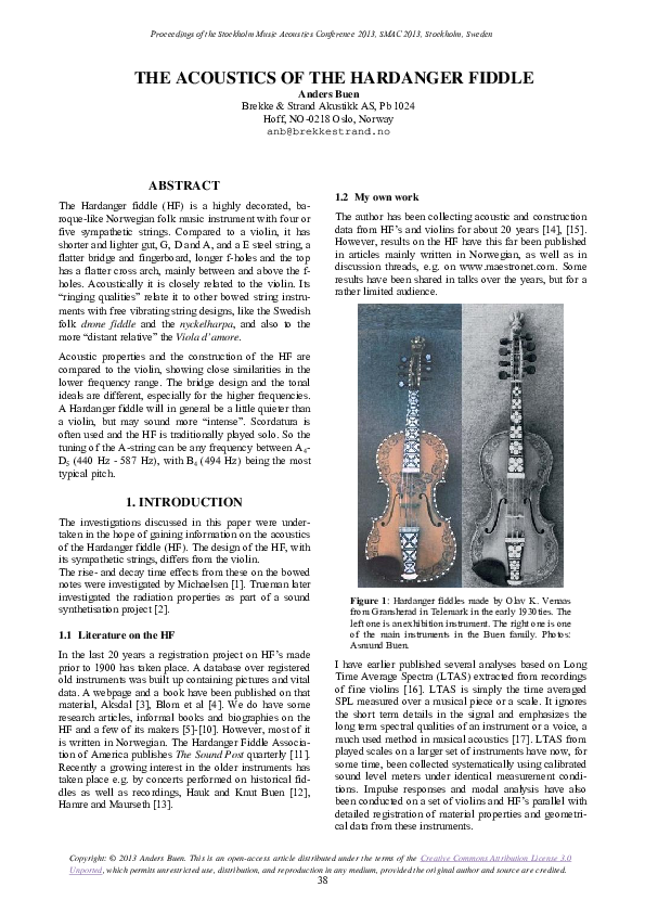 (PDF) THE ACOUSTICS OF THE HARDANGER FIDDLE