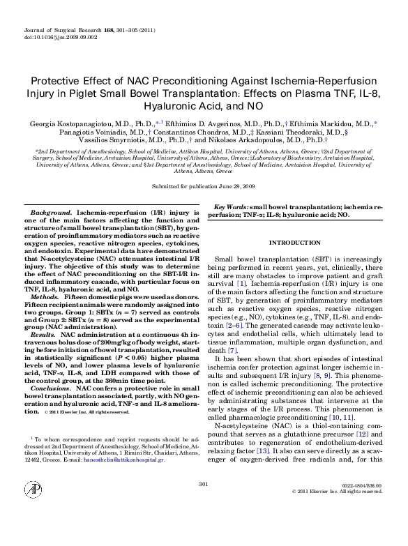 (PDF) Protective Effect of NAC Preconditioning Against Ischemia-Reperfusion Injury in Piglet ...