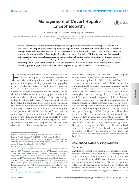 (PDF) Management of Covert Hepatic Encephalopathy