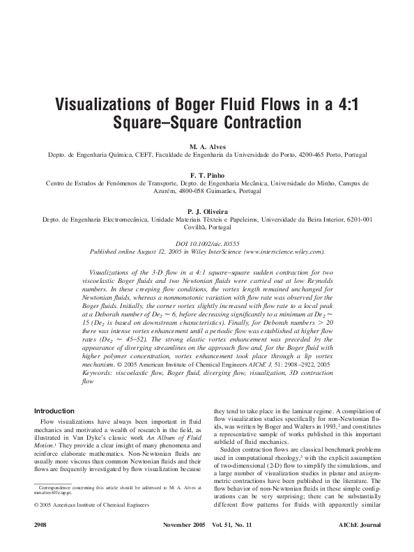 (PDF) Visualizations of Boger fluid flows in a 4:1 square-square contraction