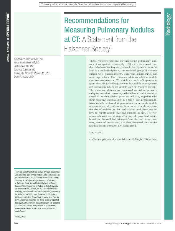 (PDF) Recommendations for Measuring Pulmonary Nodules at CT: A ...