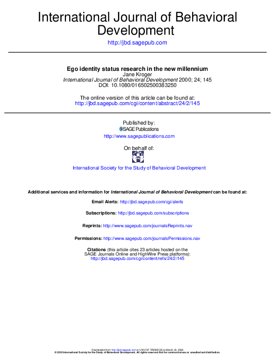 (PDF) Ego identity status research in the new millennium