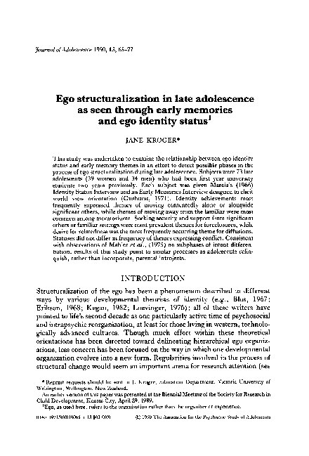 (PDF) Ego structuralization in late adolescence as seen through early memories and ego identity ...