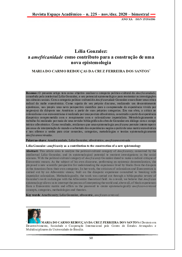 (PDF) Lélia Gonzalez: a amefricanidade como contributo para a ...