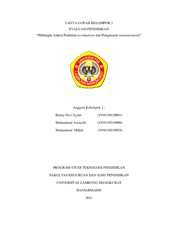 (PDF) TANYA JAWAB KELOMPOK 2 HUBUNGAN ANTARA PENILAIAN DAN PENGUKURAN ...