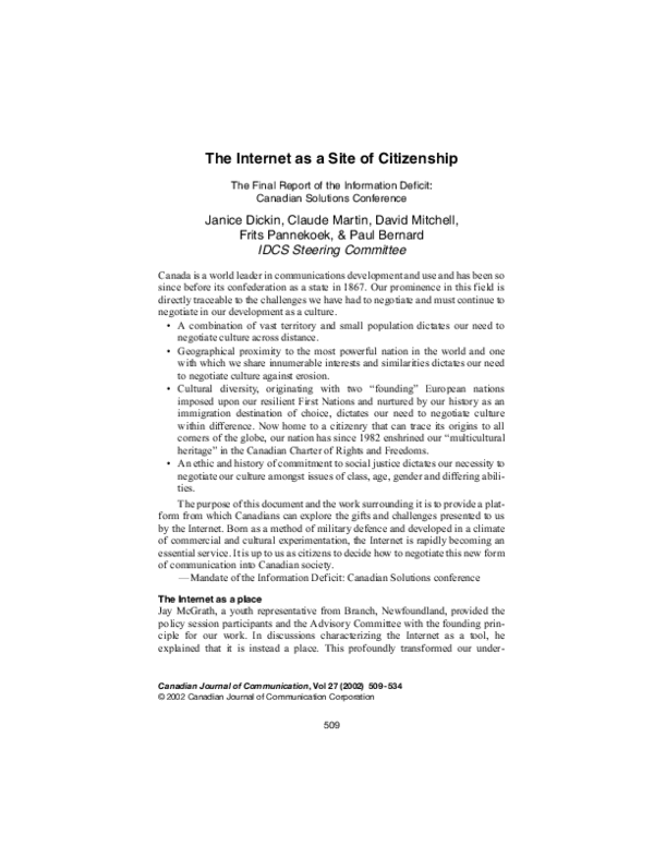 (PDF) The Internet as a Site of Citizenship
