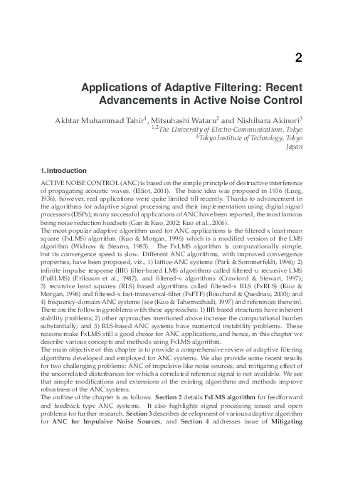 Pdf Applications Of Adaptive Filtering Recent Advancements In Active Noise Control